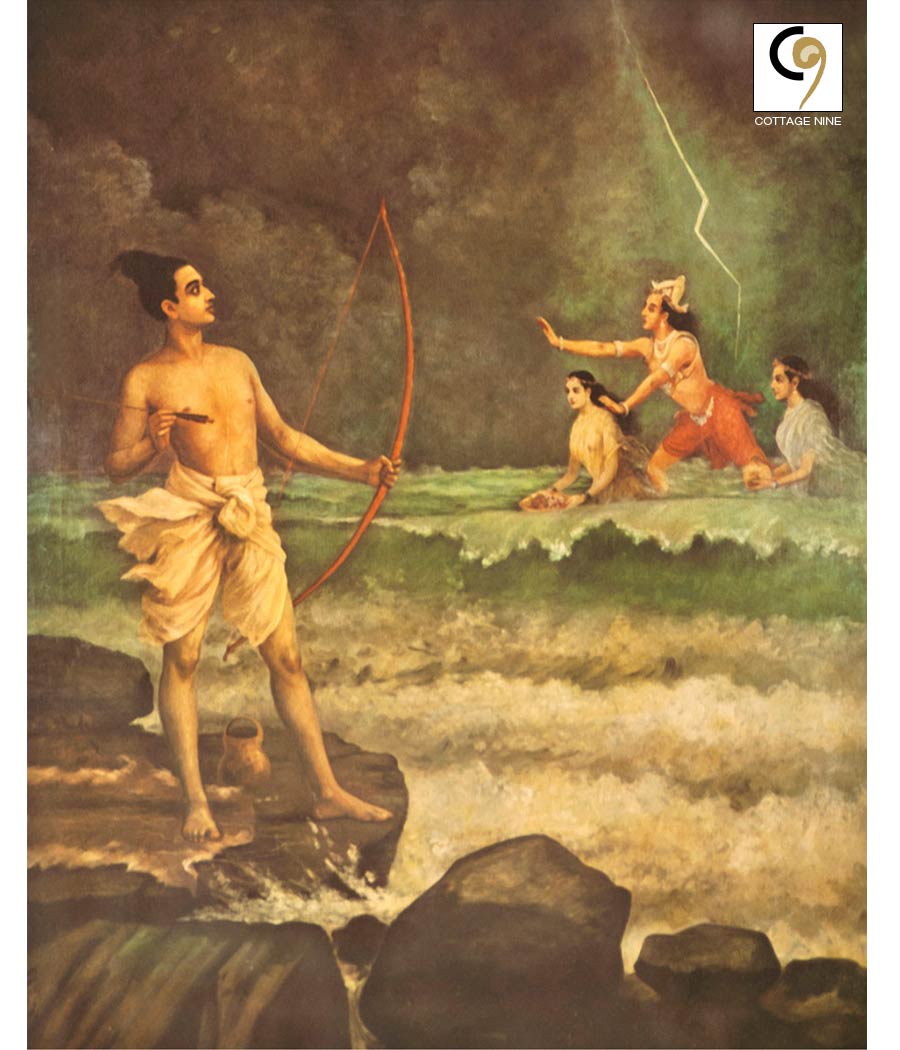 Rama Ravi Varma Art Print | Samudra Darpa Harana | Cottage9