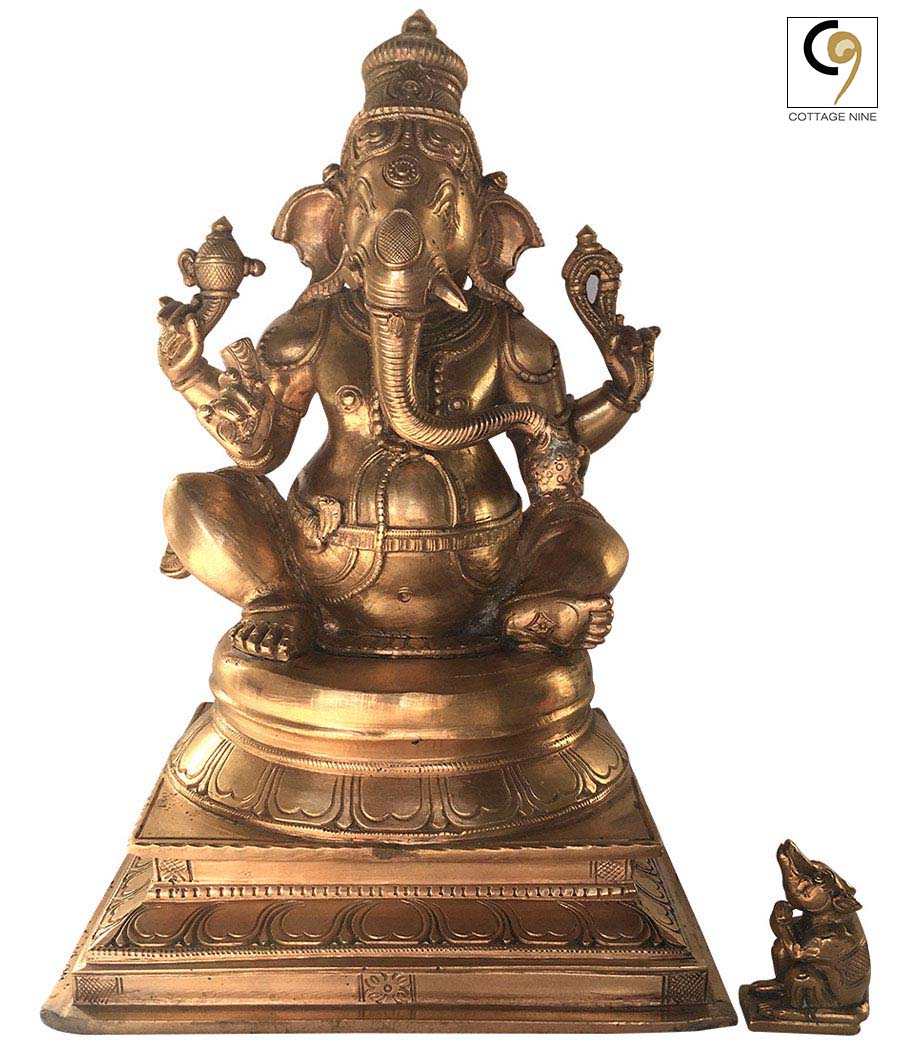 Traditional Chola Bronze Statue of Ganesha at Cottage9.com