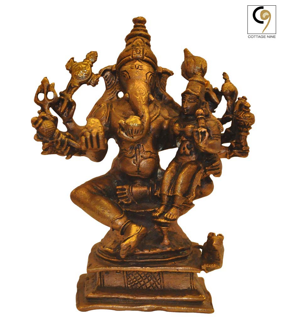 Buy Copper Statue of Ganesha as Ten-Armed Mahaganapati | Cottage9