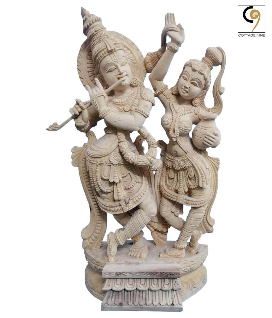 Very Finely Carved Wooden Idol of Radha Krishna | Cottage9