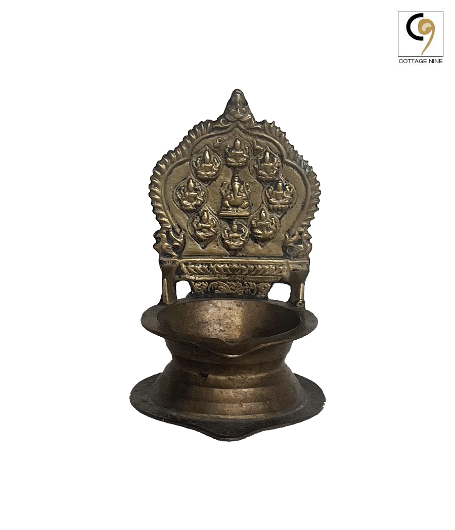 Vintage South Indian Ashtalakshmi-Ganesha Brass Lamp | Puja Items