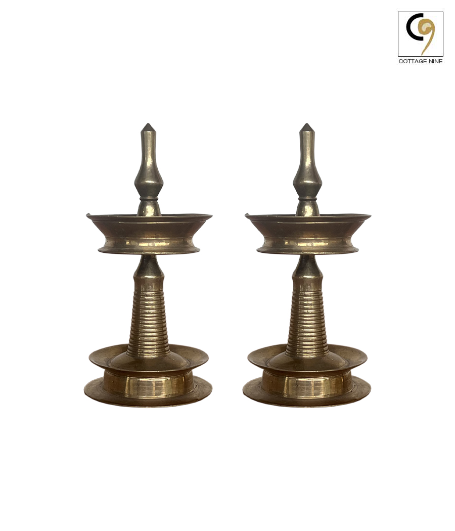 Pair of Small Traditional Temple Lamps from Kerala | Handcrafted Bronze ...