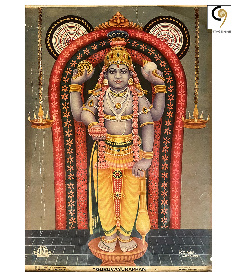 Original Vintage Oleograph of Guruvayurappan Krishna | Original Art Prints