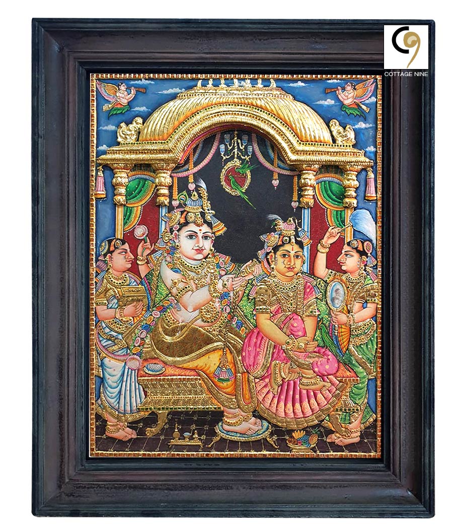 Buy South Indian Tanjore Painting of Krishna Rukmini | Cottage9